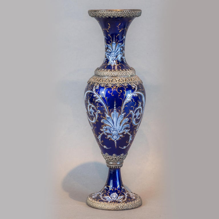 Fine Pair of Elaborate Viennese Silvered Enamel Portrait Vases For Sale ...