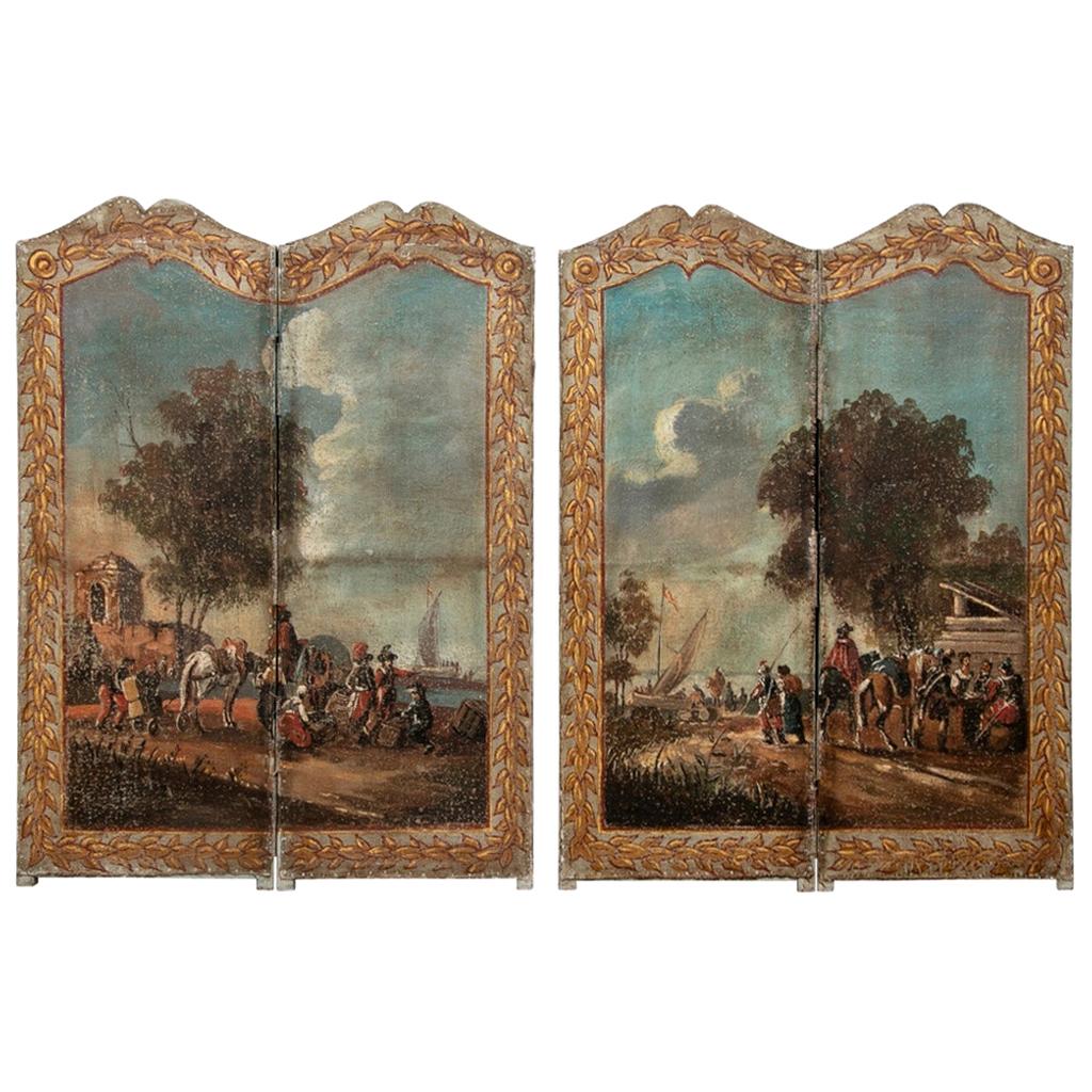 18th Century Painted Six Panelled Screen Depicting an European ...