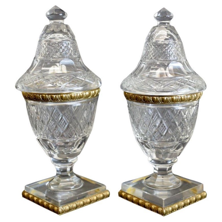Fine Pair of French Cut Crystal and Gilt Bronze Vanity Jars, circa 1900 ...