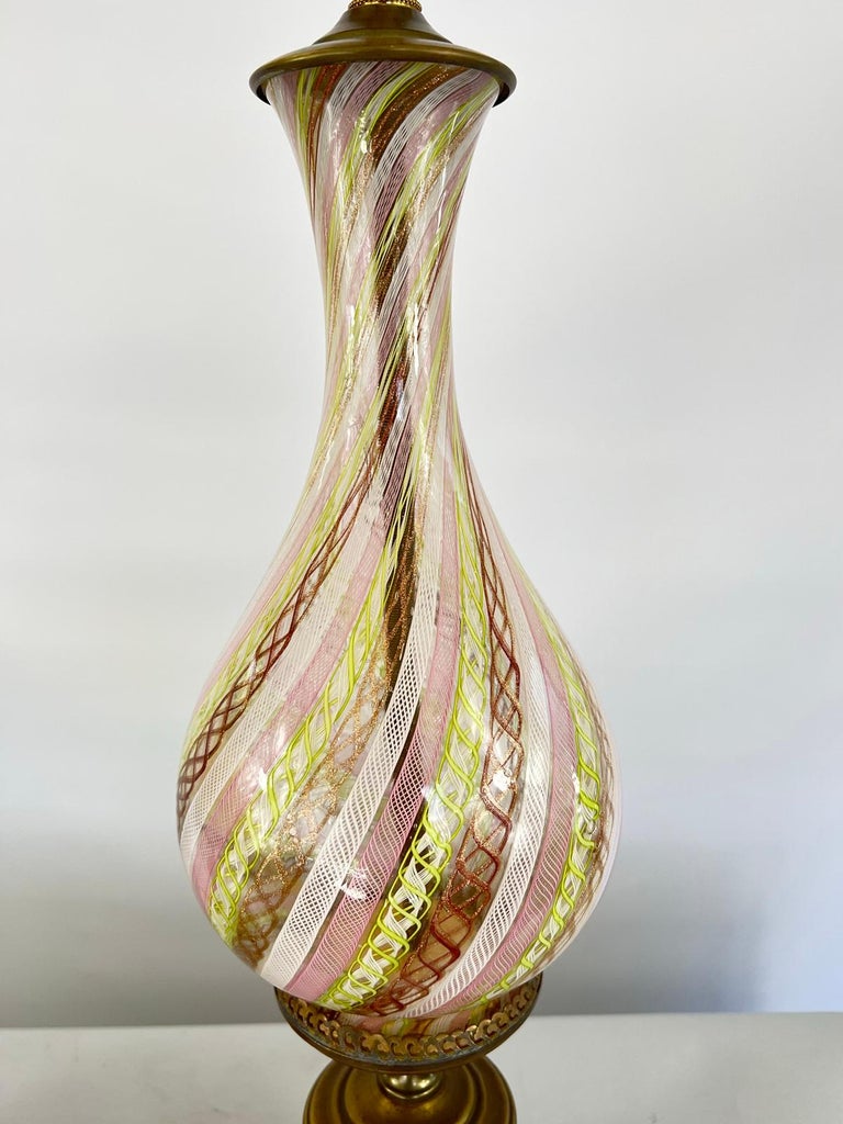 Fine Pair of Hand-blown Retortoli and Reticello Filigrana Murano Lamps ...