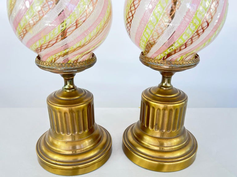 Fine Pair of Hand-blown Retortoli and Reticello Filigrana Murano Lamps ...