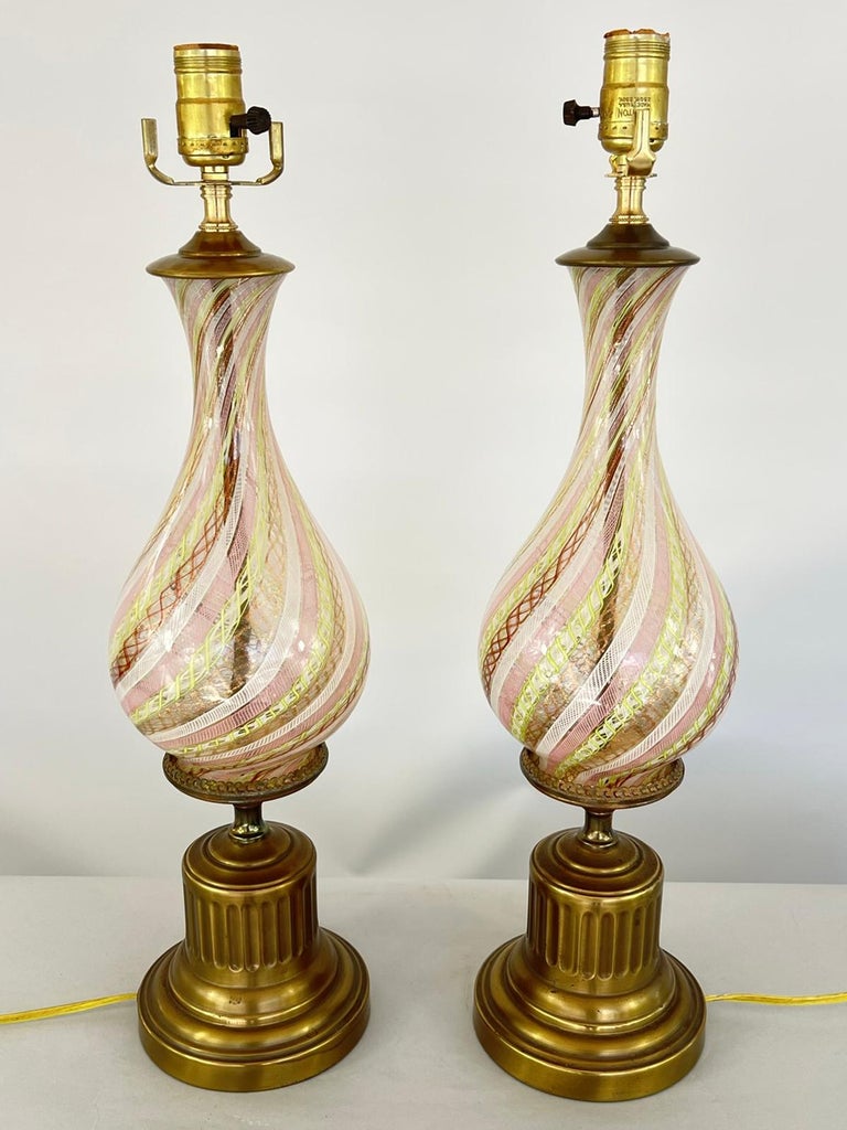 Fine Pair of Hand-blown Retortoli and Reticello Filigrana Murano Lamps ...