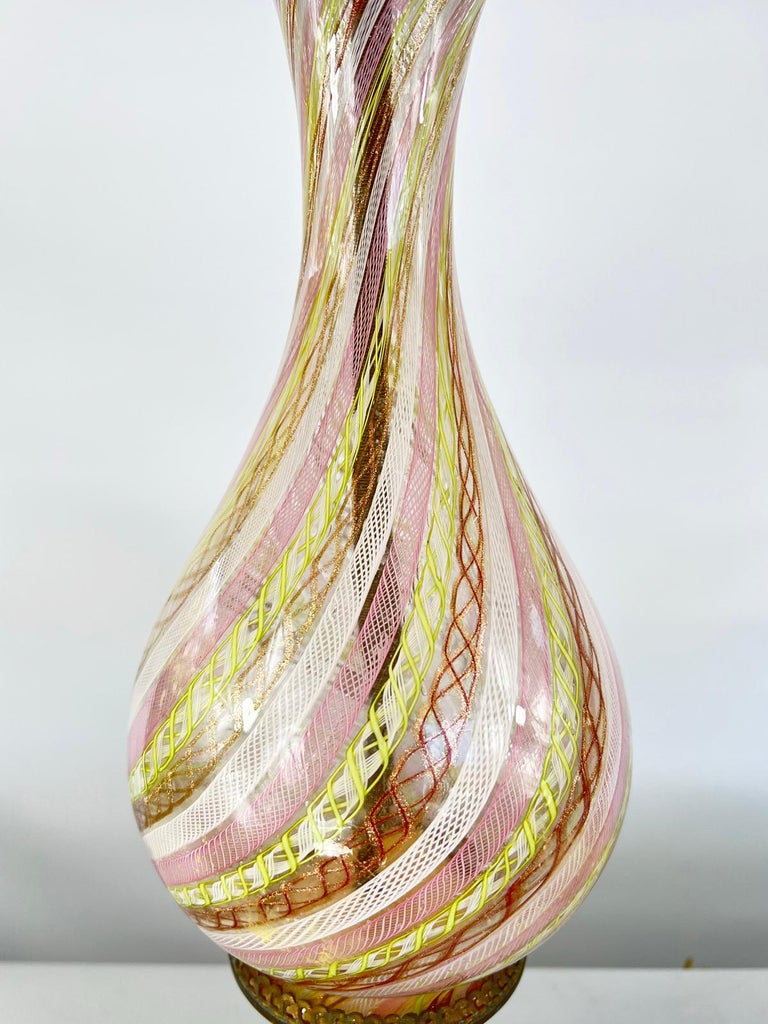 Fine Pair of Hand-blown Retortoli and Reticello Filigrana Murano Lamps ...