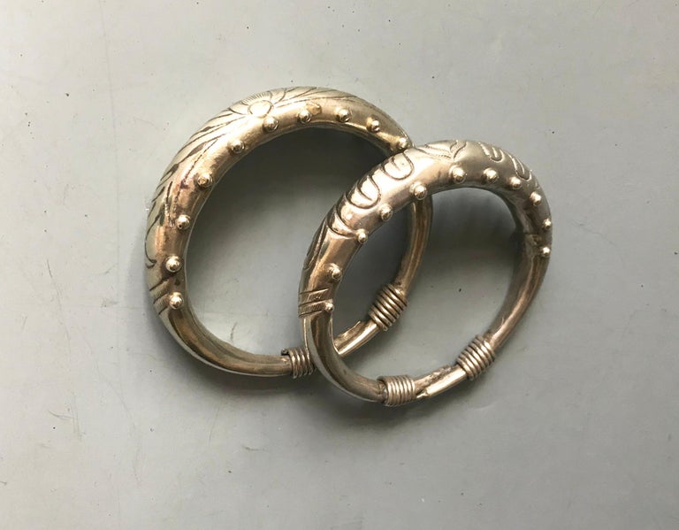 Fine Pair of Hmong or Miao Hill Tribe Silver Bracelets Asian Tribal ...