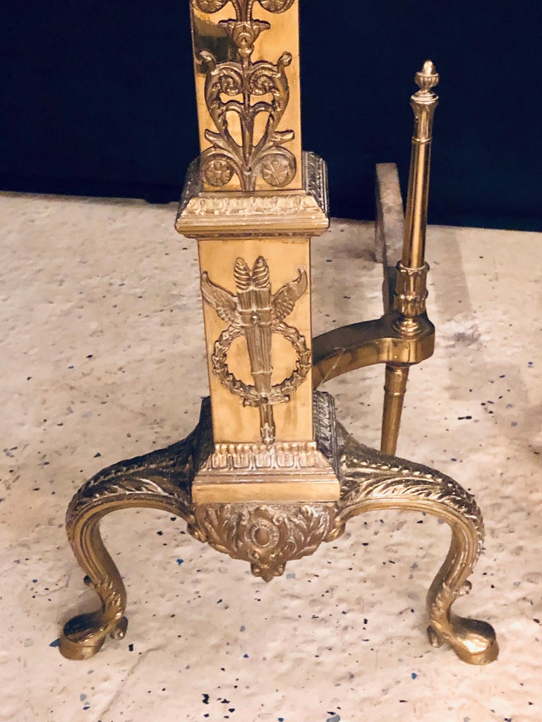 Fine Pair of Large and Impressive Louis XVI Style Brass and Irons For ...