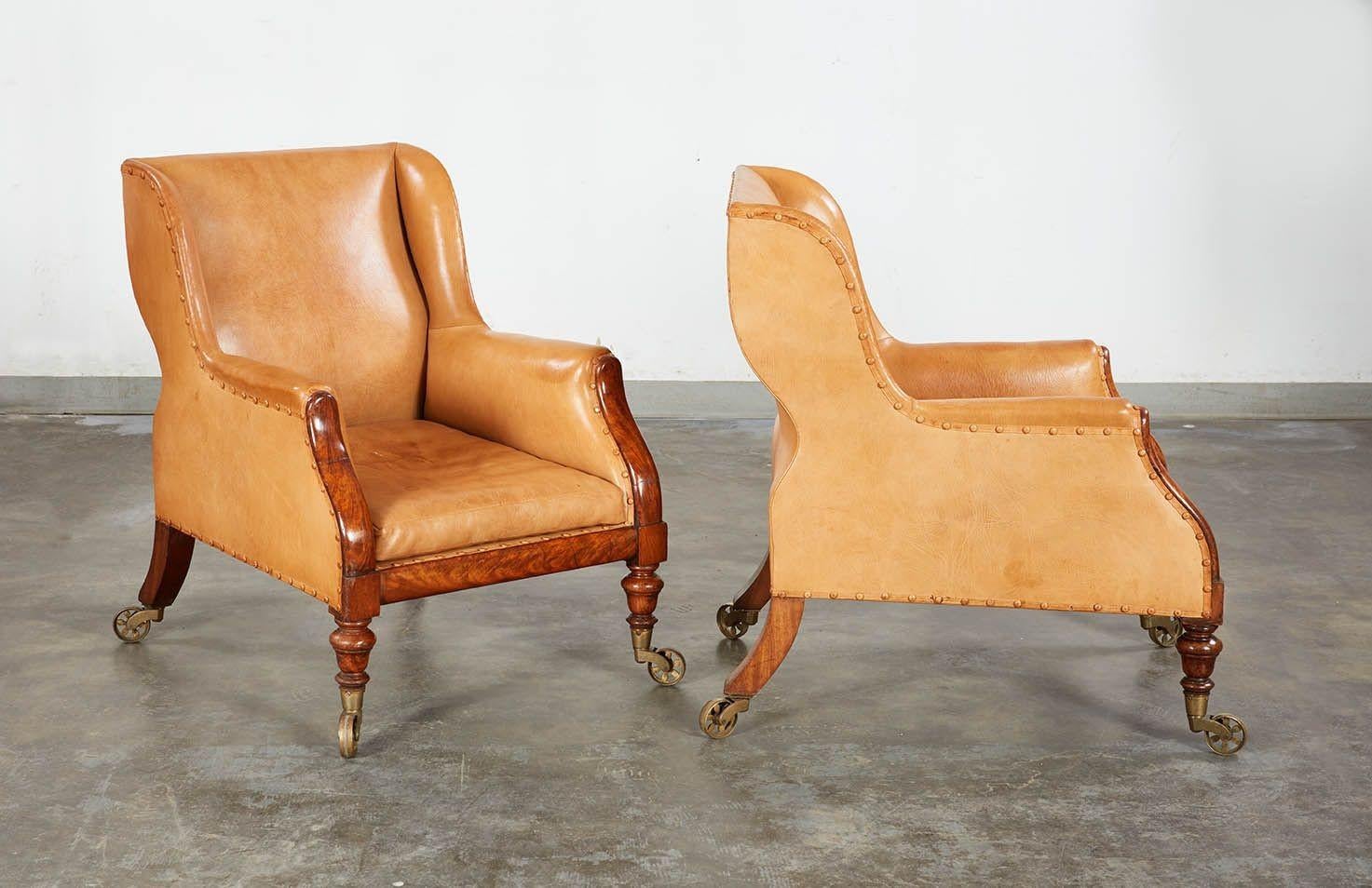 Fine Pair of Leather Library Chairs For Sale at 1stDibs