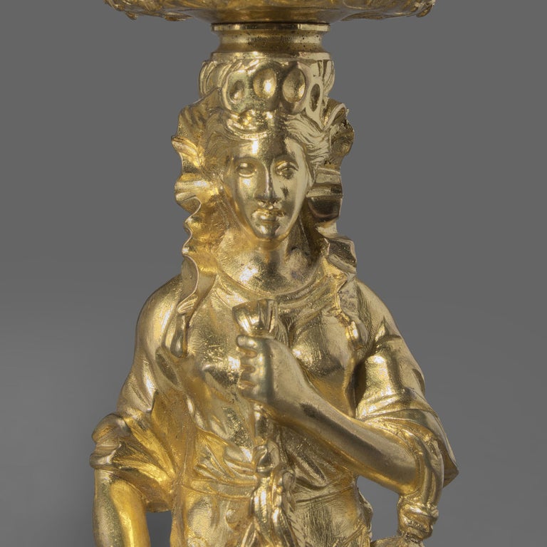 Fine Pair of Louis XIV Style Gilt Bronze Figural Candlesticks, circa ...