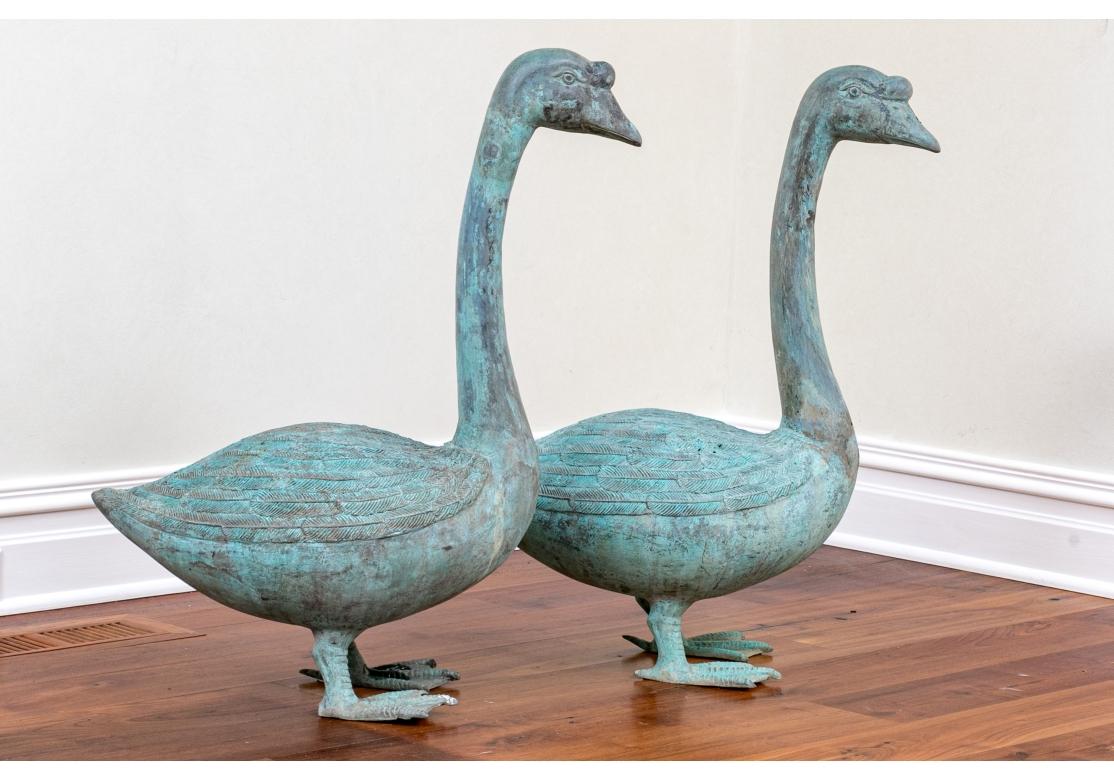 Fine Pair Of Massive Bronze Garden Geese For Sale at 1stDibs