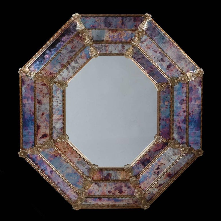 Fine Pair of Octagonal Murano Glass Mirrors at 1stDibs