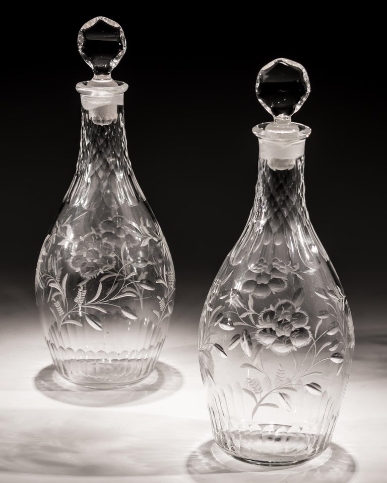 Fine Pair of Scale and Flute Cut Club Shaped Georgian Decanters For ...