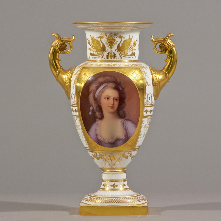 Fine Pair of Vienna Style Painted Porcelain Vase with Handles For Sale ...