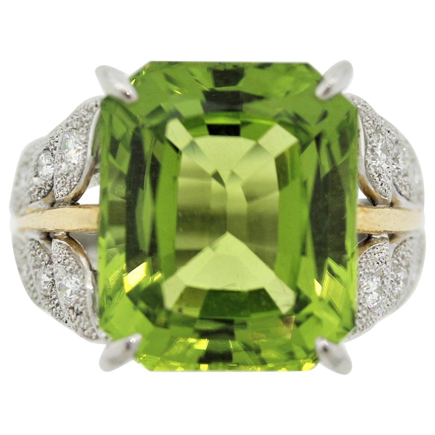 Exceptional Peridot Diamond Gold Platinum Ring at 1stDibs