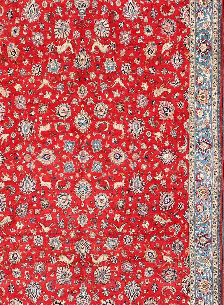 Fine Persian Isfahan Rug with All-Over Floral Design in Red Background ...