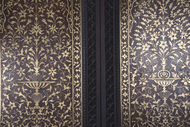 Fine Quality Anglo Indian Carved Padouk and Brass Inlaid Four Fold ...