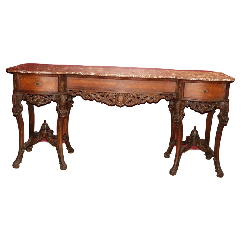 Fine Quality Brown and White Marble Carved Walnut French Sideboard ...