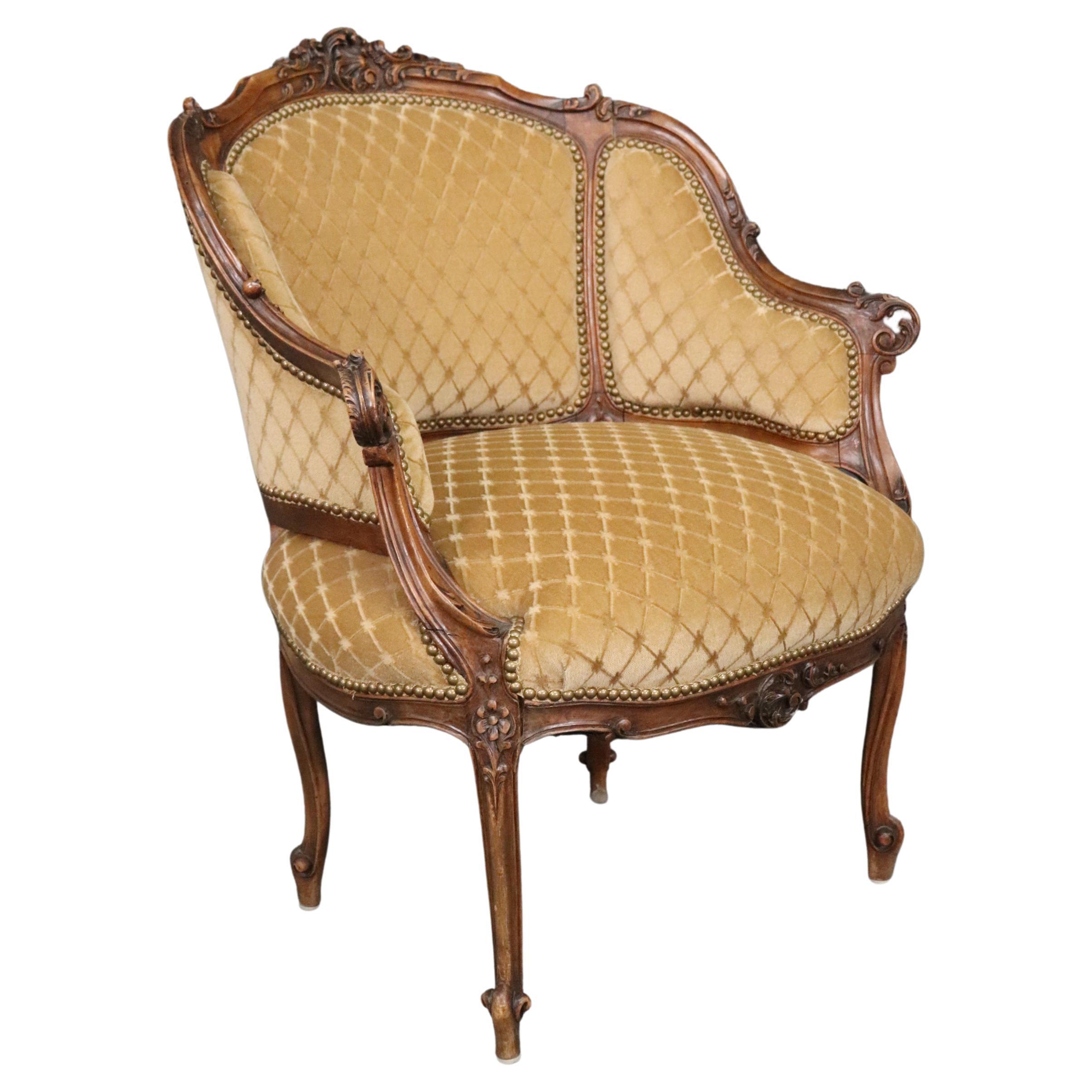 Vintage French Louis XV Style Hand Carved Walnut Bergere Arm Chair and ...