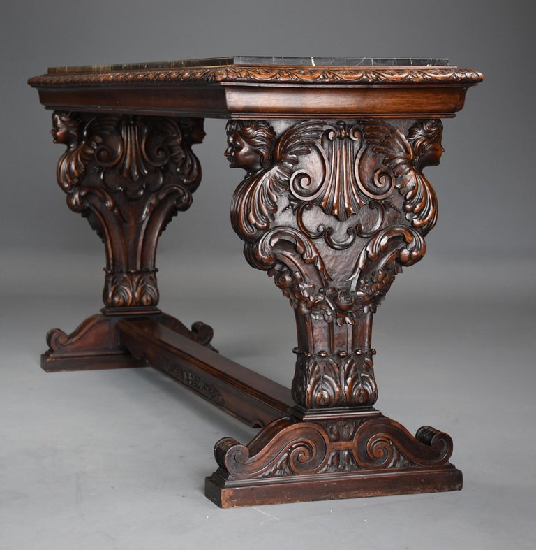 Fine Quality Italian Renaissance Style Walnut and Marble Centre Table ...
