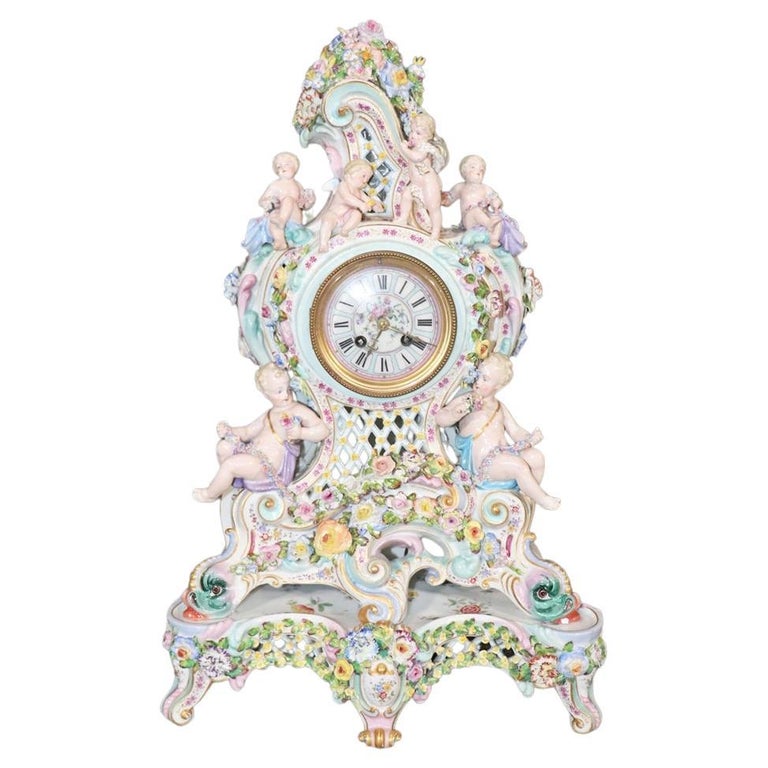 Fine Quality Meissen Figural Mantel Clock at 1stDibs