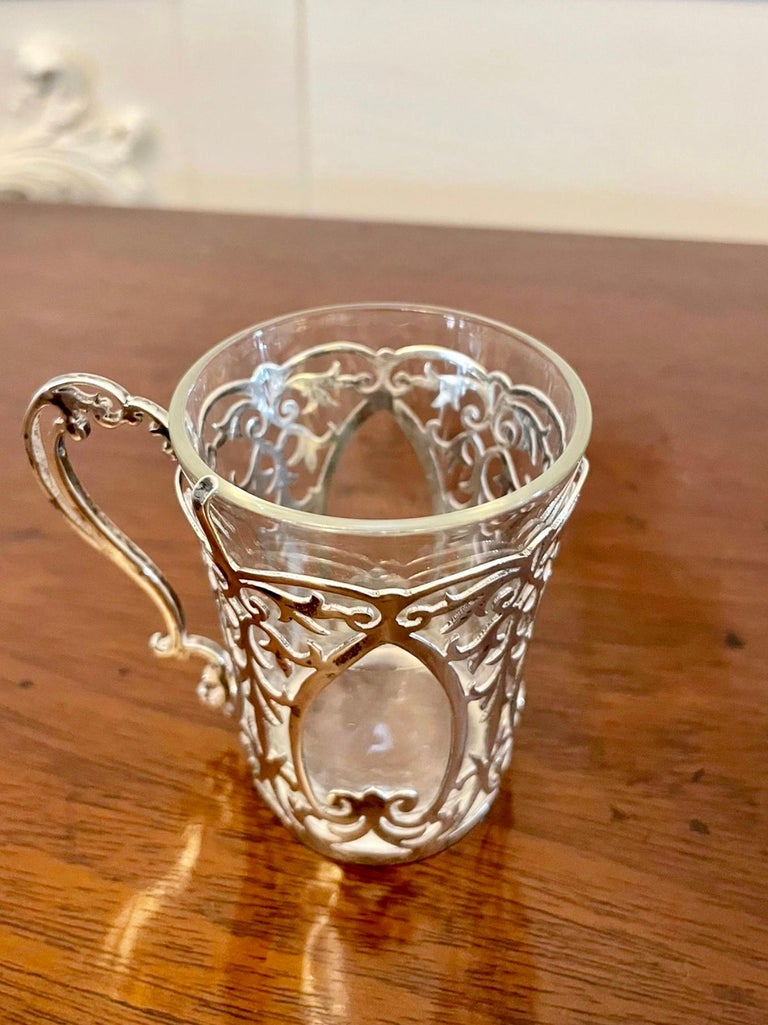 Fine Quality Set of 6 Antique Edwardian Solid Silver and Glass Coffee ...
