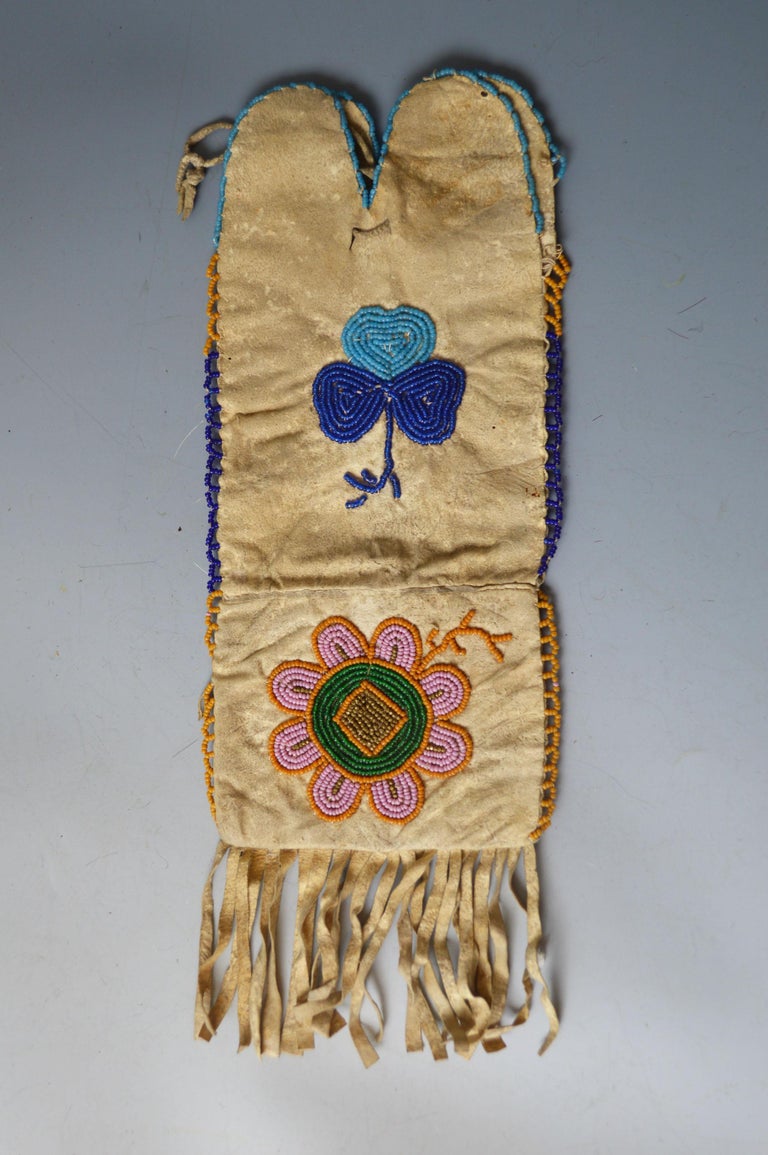 Fine Rare Old Native American Beaded Pipe Tobacco Bag For Sale at 1stDibs