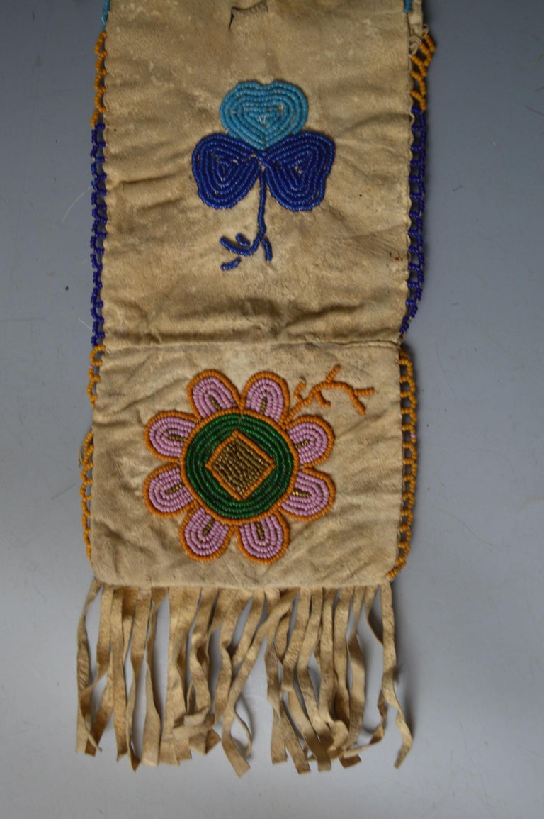 Fine Rare Old Native American Beaded Pipe Tobacco Bag For Sale at 1stDibs