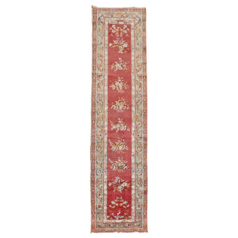 Fine Red Floral Turkish 20th Century Runner For Sale at 1stDibs