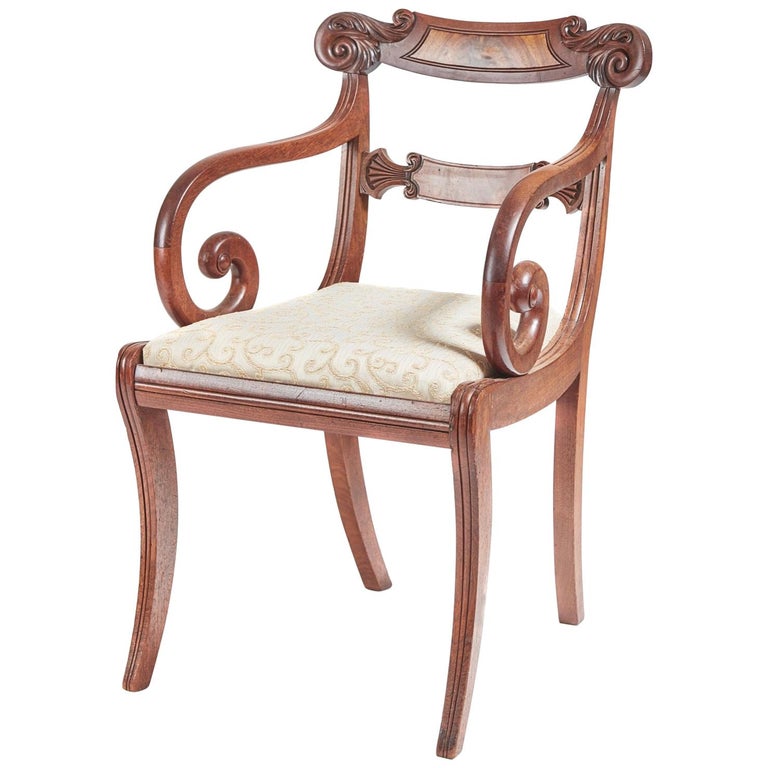 Fine Regency Mahogany Elbow or Desk Chair For Sale at 1stDibs