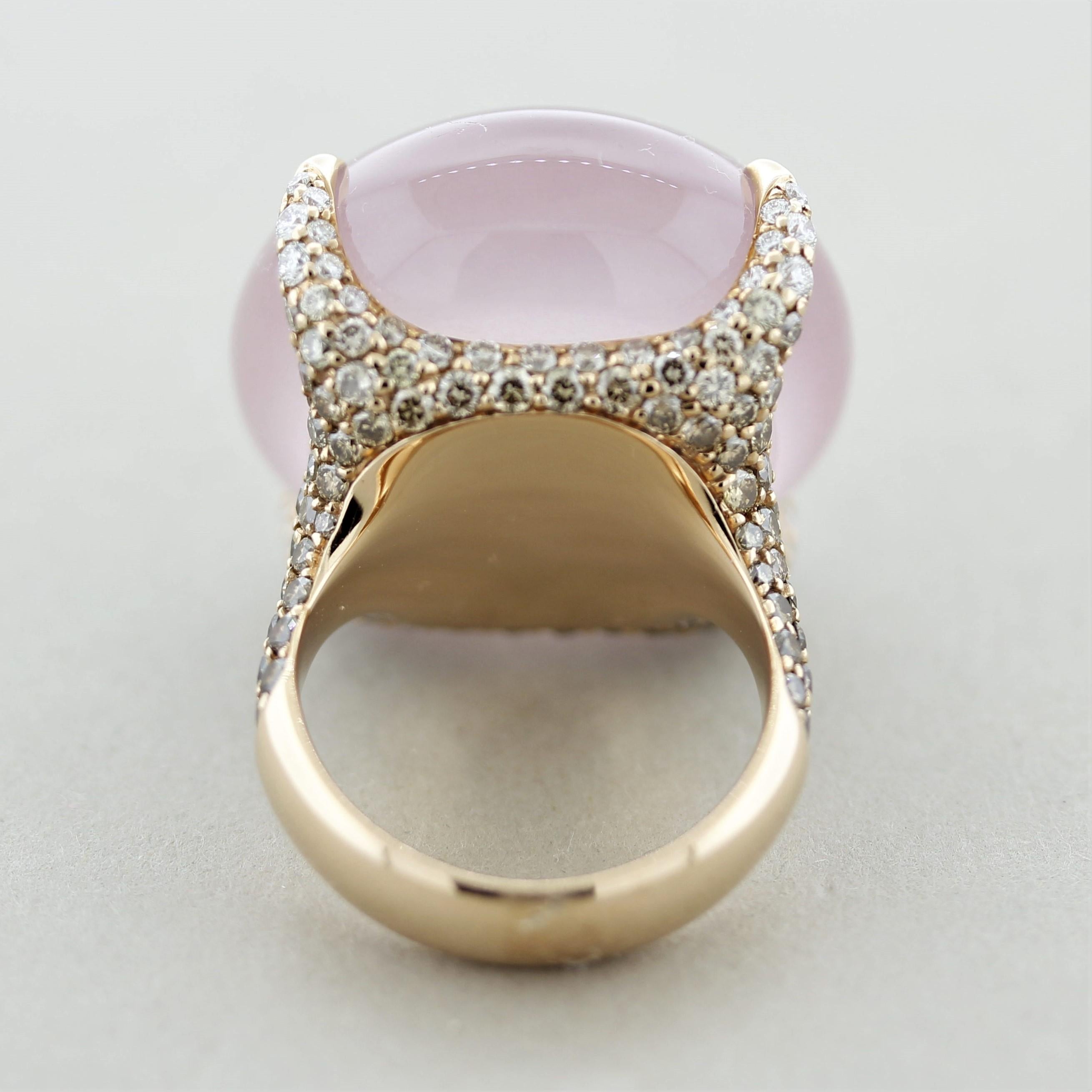 Fine Rose Quartz Diamond Gold Claw-Prong Cocktail Ring For Sale at 1stDibs