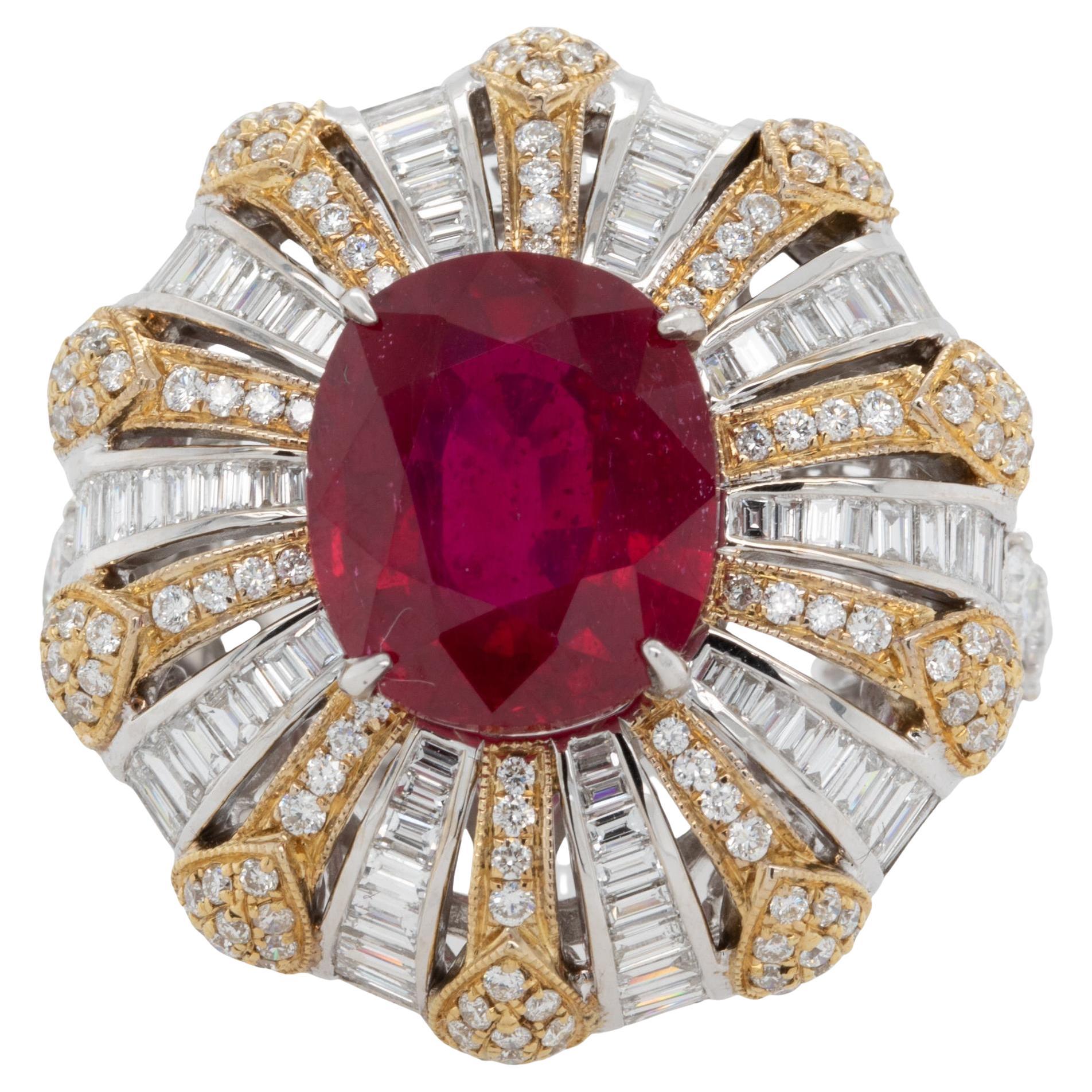 Emerald Cut Ruby 4.12 Carat Ring With Diamonds 3.44 Carats 18K White ...