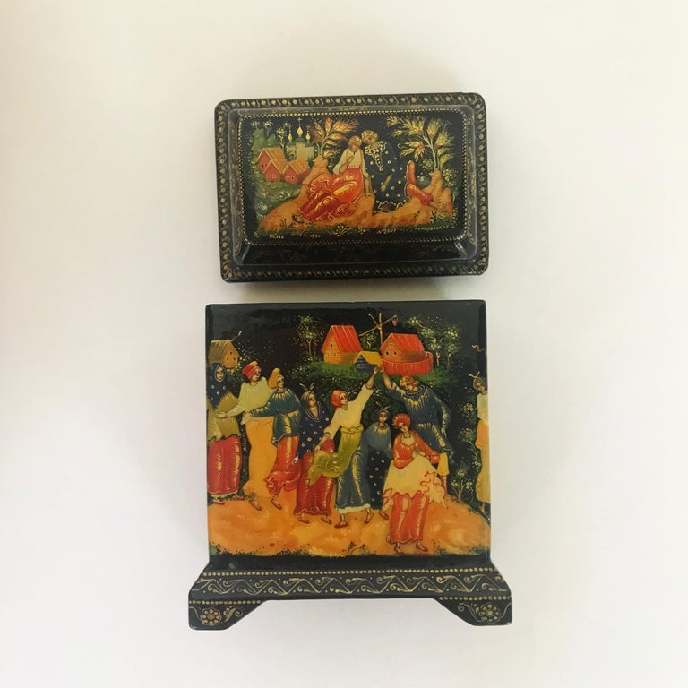 Fine Russian Lacquer Mini Tall Box from Palekh at 1stDibs