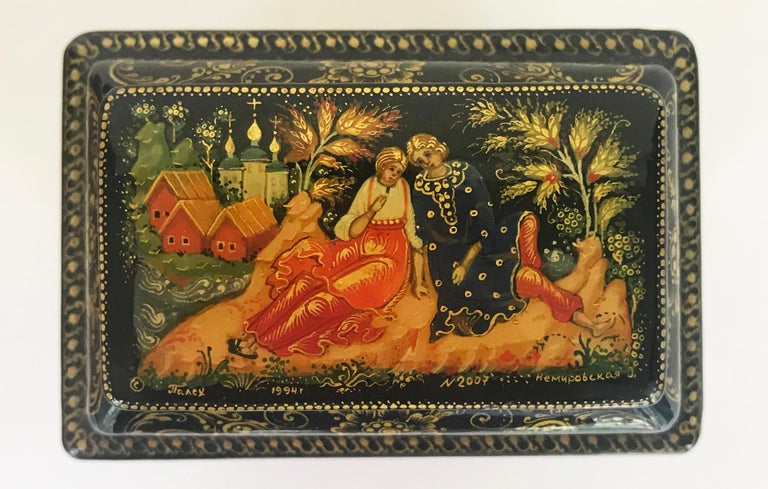 Fine Russian Lacquer Mini Tall Box from Palekh at 1stDibs