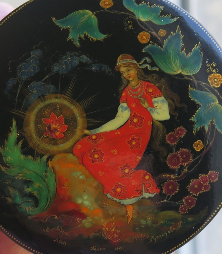 Fine Russian Palekh Lacquered Lidded Box Hand Painted Signed and Dated ...