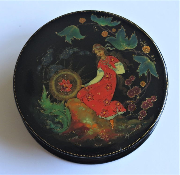 Fine Russian Palekh Lacquered Lidded Box Hand Painted Signed and Dated ...