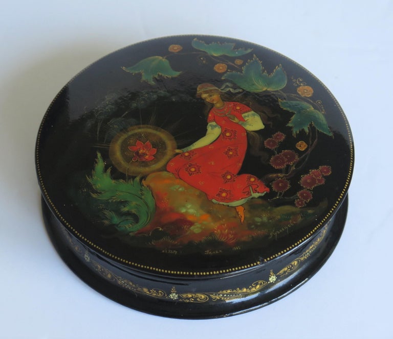 Fine Russian Palekh Lacquered Lidded Box Hand Painted Signed and Dated ...