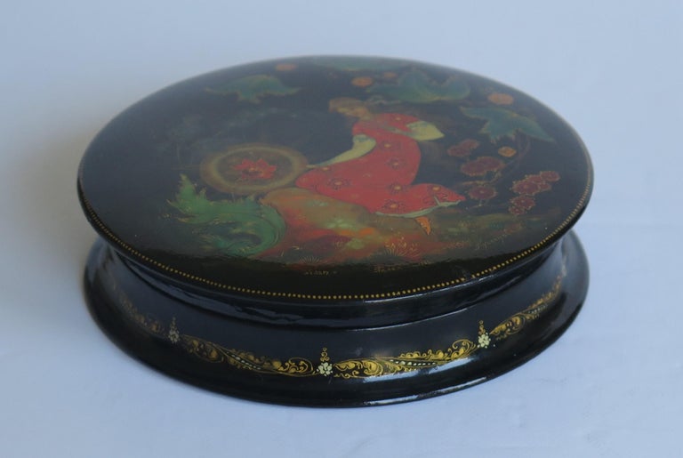 Fine Russian Palekh Lacquered Lidded Box Hand Painted Signed and Dated ...