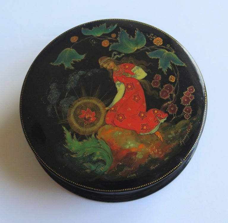 Fine Russian Palekh Lacquered Lidded Box Hand Painted Signed and Dated ...