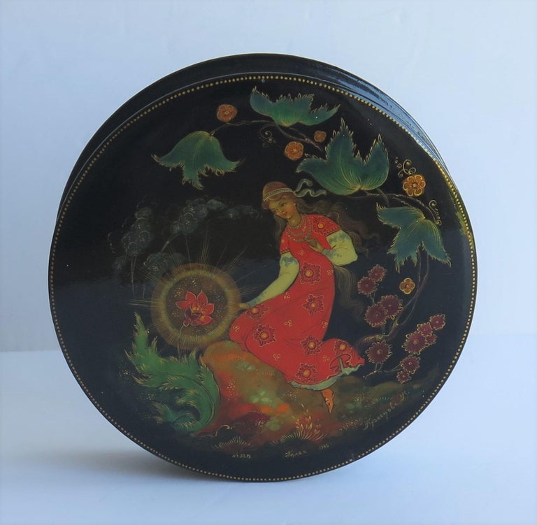 Fine Russian Palekh Lacquered Lidded Box Hand Painted Signed and Dated ...