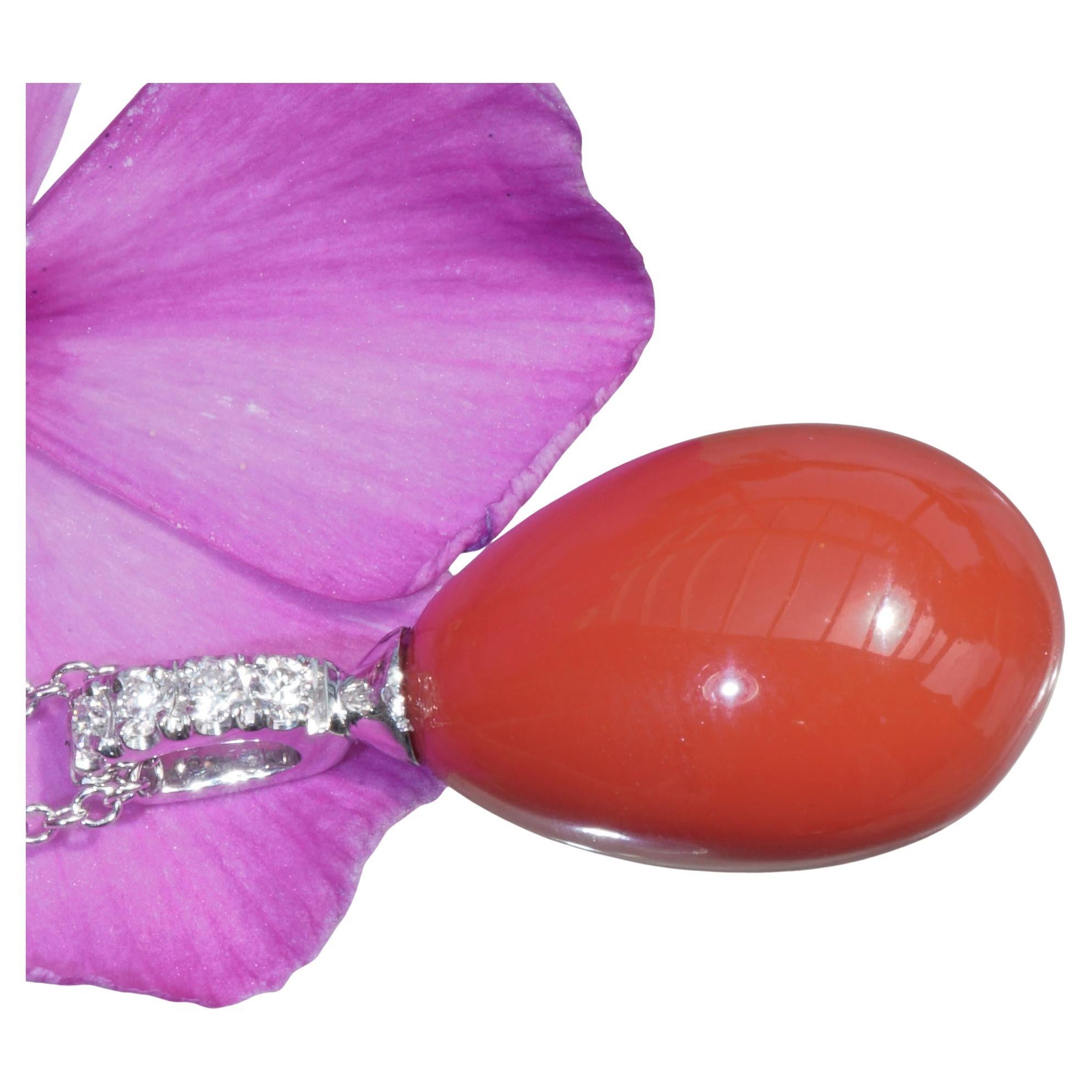 Fine Sardegna Coral Drop with Brilliant Setting Pendant with Chain so ...