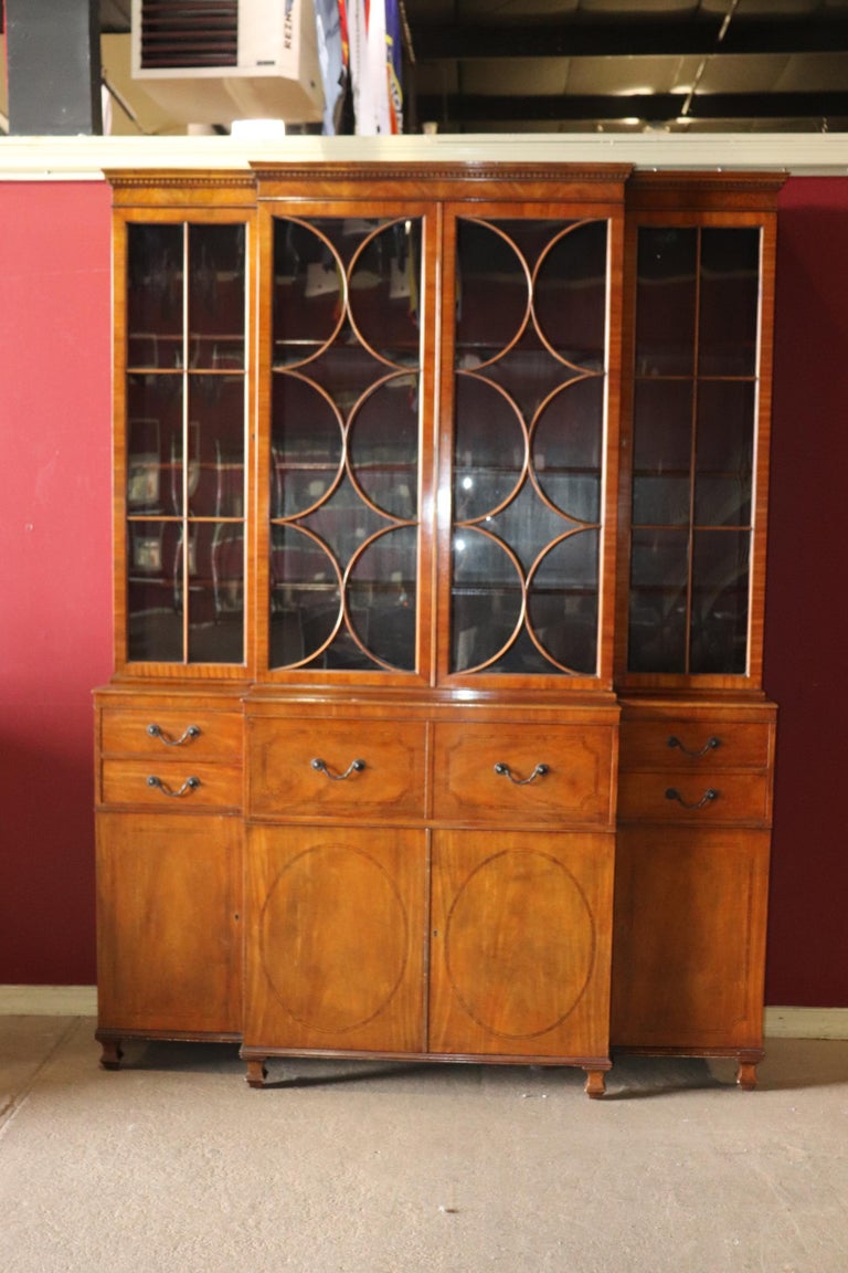 Fine Satinwood Baker Furniture Company Crown Glass Breakfront Bookcase ...