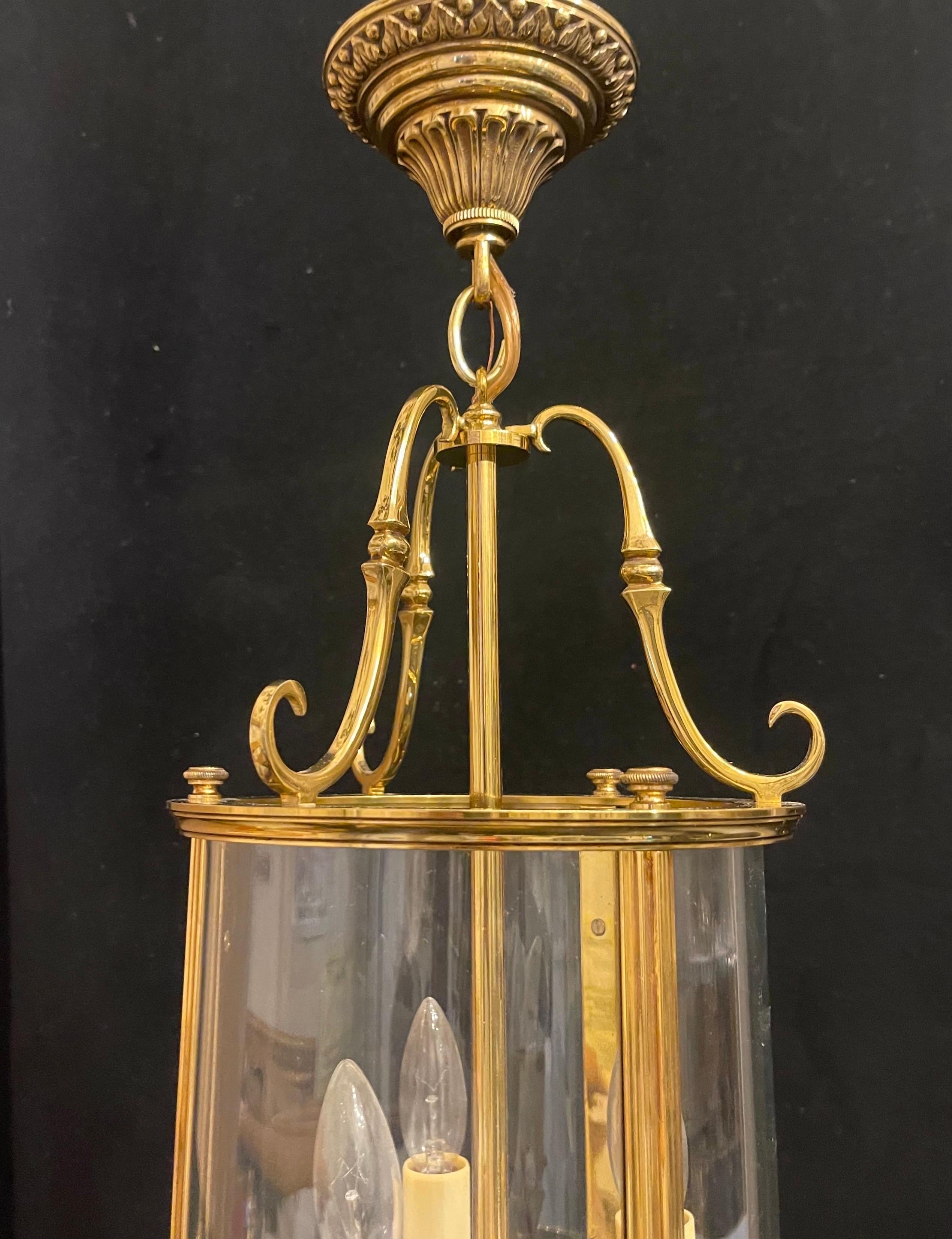 Fine Set 3 Gilt Bronze Petite Louis XVI Curved Glass Lantern Pendent ...