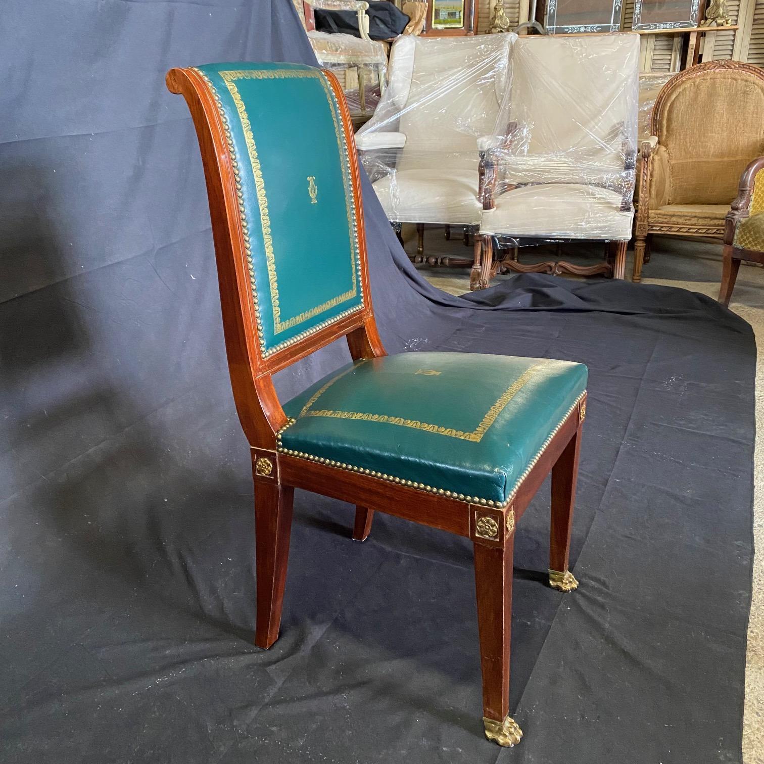 Fine Set of 6 French Antique Leather Gold Embossed Neoclassical Dining ...