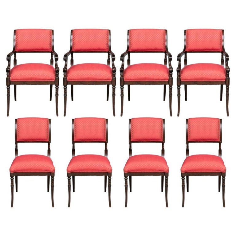 Fine Set Of Eight Neoclassical Style Dining Chairs With Red Silk ...