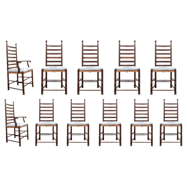 Fine Set of Eleven Faux Bamboo Ladderback Dining Chairs For Sale at 1stDibs