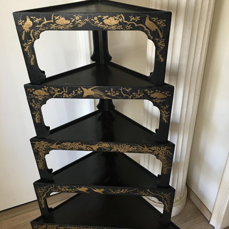 Fine Set of Five Lacquered and Hand Painted Nesting Tables, Japan, 1920 ...