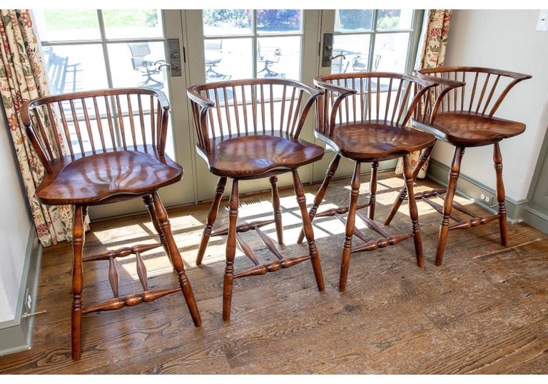 Fine Set of Four Hardwood Windsor Style Swivel Bar Stools For Sale at ...