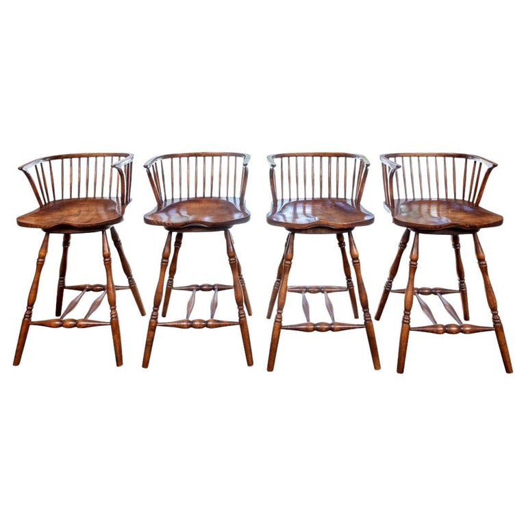 Fine Set of Four Hardwood Windsor Style Swivel Bar Stools For Sale at ...