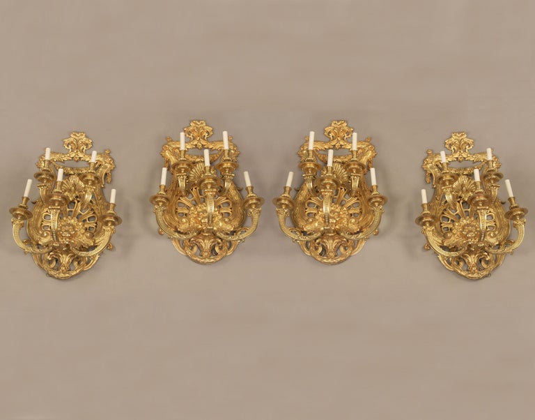 Fine Set of Four Important Late 19th Century Gilt Bronze Five-Light ...