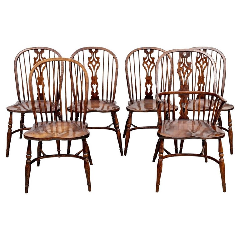 Fine Set of One Arm and Five Side Windsor Chairs Made in England For ...