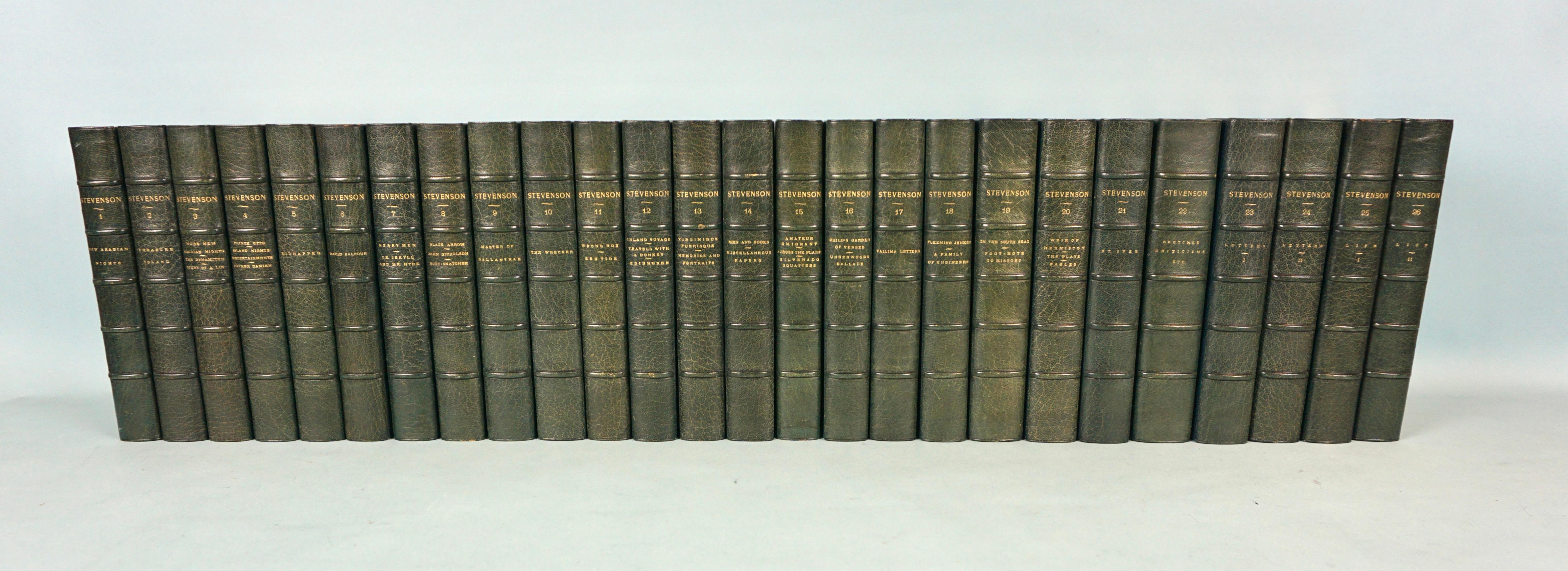 Fine Set of Robert Louis Stevenson's Works in 26 Blue Leatherbound ...