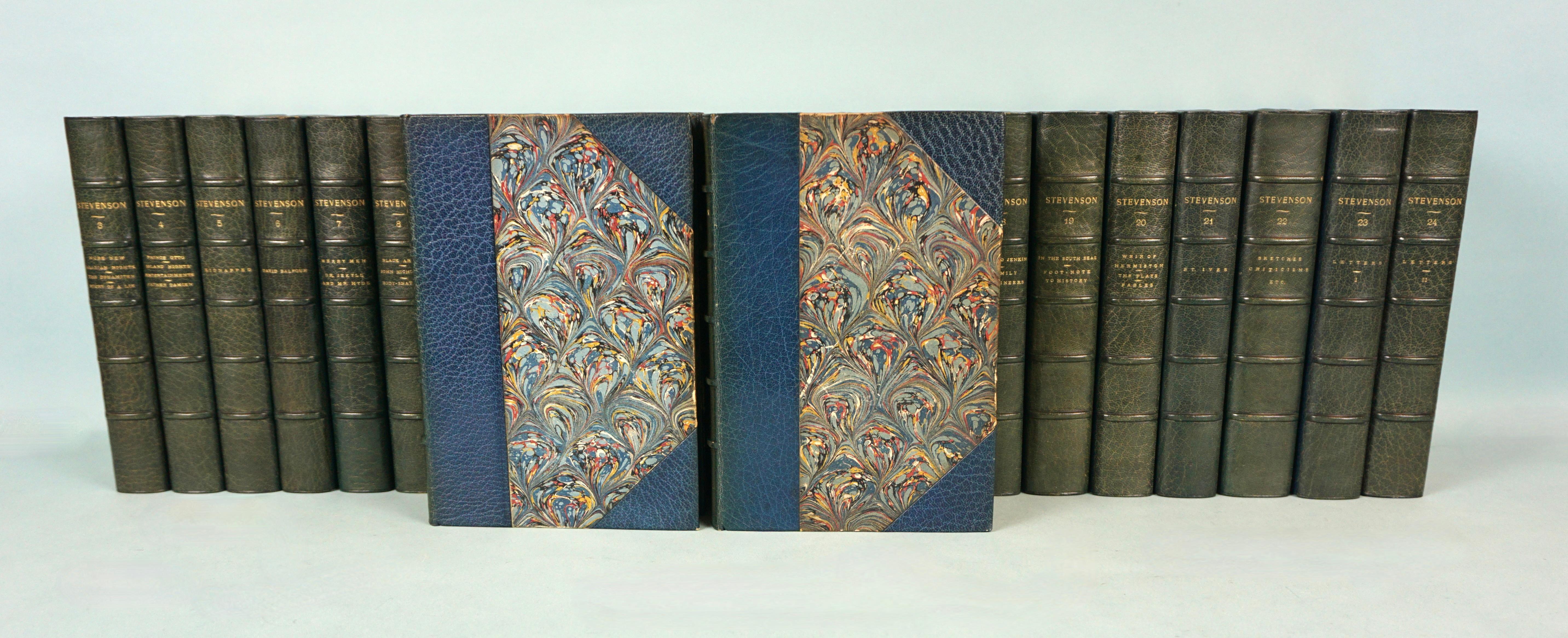 Fine Set of Robert Louis Stevenson's Works in 26 Blue Leatherbound ...